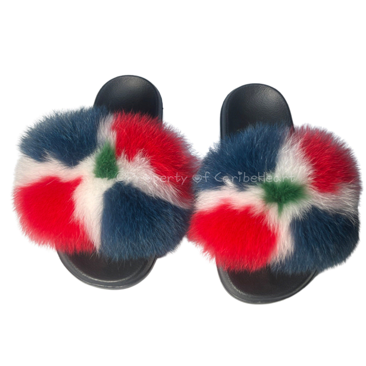 Dominican Republic Flag Fur Slippers | CaribeHeart