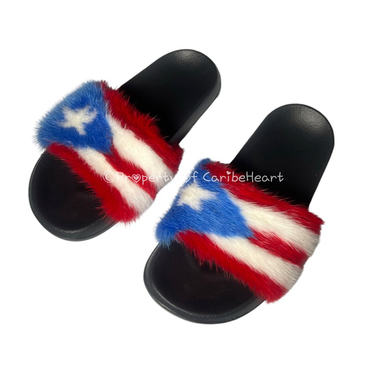 Puerto Rico Flag Mink Fur Slippers | CaribeHeart